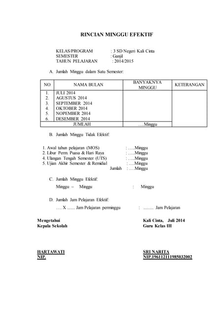 Rincian minggu efektif ok | PDF