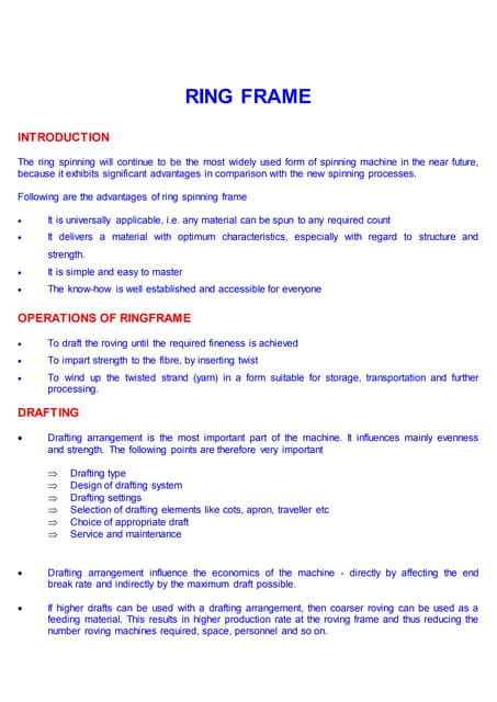 Ring spinning process presentation ( evan) | PPT