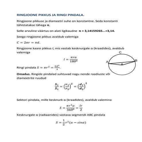 Ringjoone pikkus ja ringi pindala. | DOCX