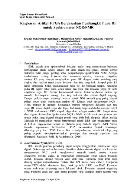 Ringkasan artikel fpga based rf pulse generator for nqr | PDF