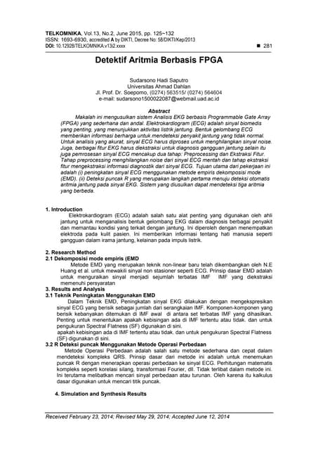 Deteksi aritmia berbasis fpga | PDF