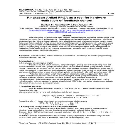Ringkasan Artikel Fpga As A Tool For Hardware Realization Of Feedback Control Pdf