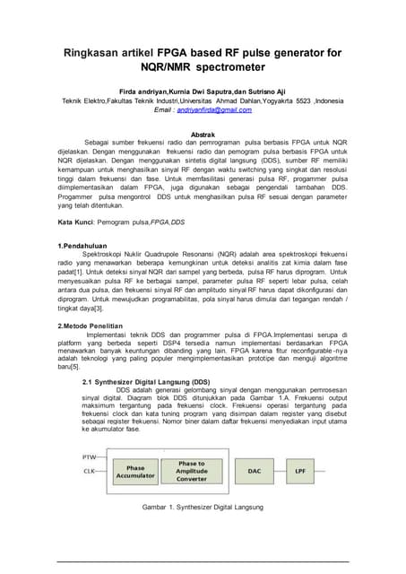 Fpga berdasarkan rf pulse generator untuk spektrometer nqr | PDF