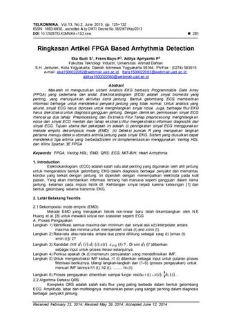 Ringkasan artikel deteksi aritmia berbasis fpga (fpga based arrhythmia detection) | PDF