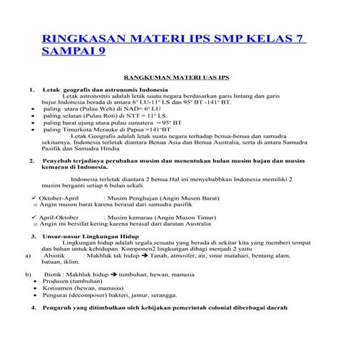 Ringkasan materi ips smp kelas 7 sampai 9 | DOC