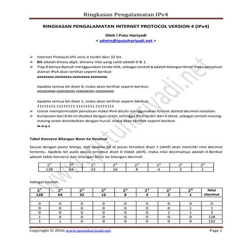 Ringkasan Pengalamatan Internet Protocol (IP) Versi 4 | PDF