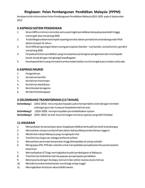 PELAN PEMBANGUNAN PENDIDIKAN MALAYSIA (2013-2025) | PPT