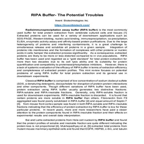 Ripa buffer - Invent Biotechnologies | DOCX | Genetics | Science