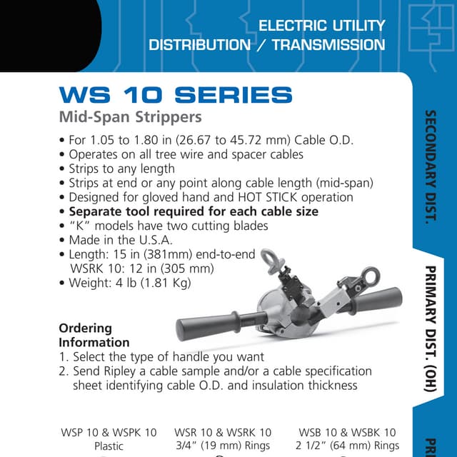 Ripley Utility Tool WS 10 - Mid-Span Cable Stripper 26-46mm | PDF