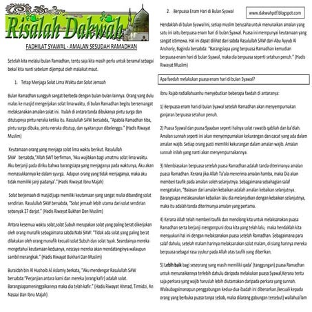 Risalah dakwah 026 fadhilat 6 syawal | PDF
