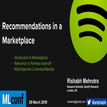 Rishabh Mehrotra Recommendations In A Marketplace Personalizing