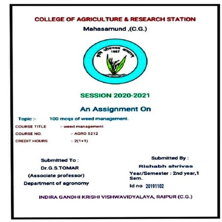 Rishabh shrivas agro5212 100 mcq assignment on weeds | PDF