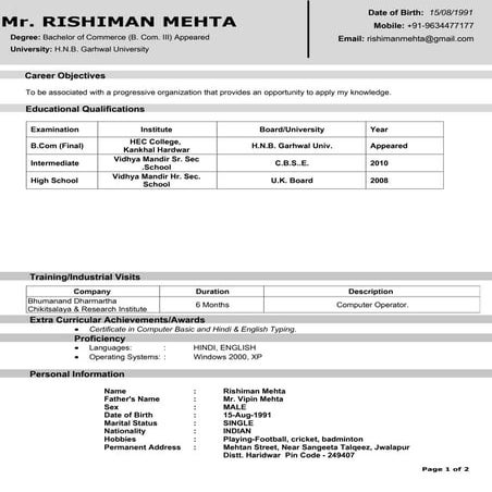Rishi curriculum vitae | PDF