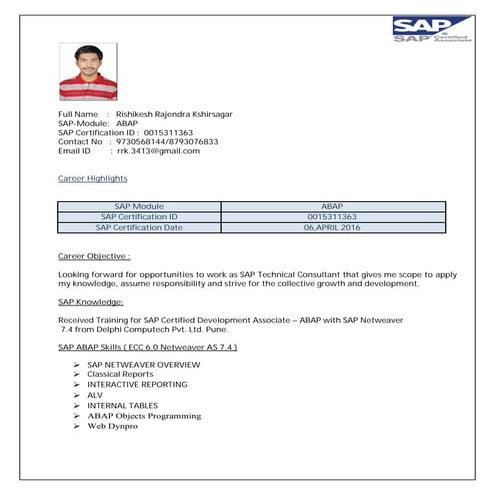 Rishikesh kshirsagar abap_2016 | PDF