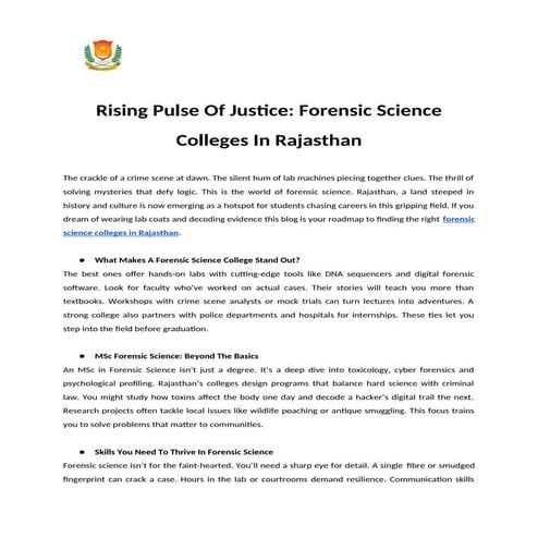 Rising Pulse Of Justice Forensic Science Colleges In Rajasthan.docx