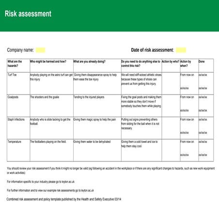 Risk assessment harlow bowl