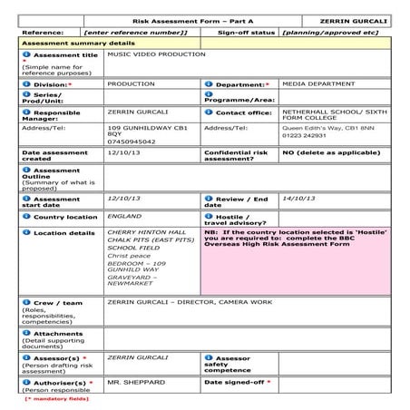 Risk assessment - Draft 1! | DOC