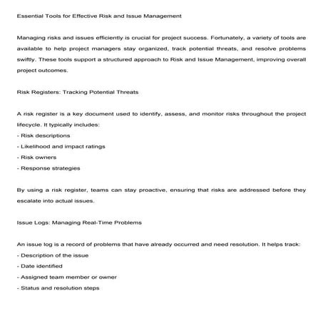 Essential Tools for Effective Risk and Issue Management | PDF