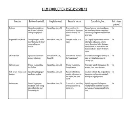 Film production risk assessment | DOCX