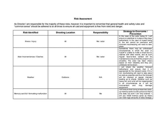 Music video Risk Assessment | DOCX