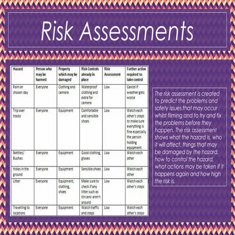 Risk assesment and call sheet | PPT