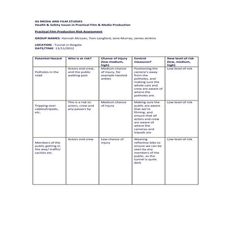 Audiovisual media- Risk assessment | DOCX