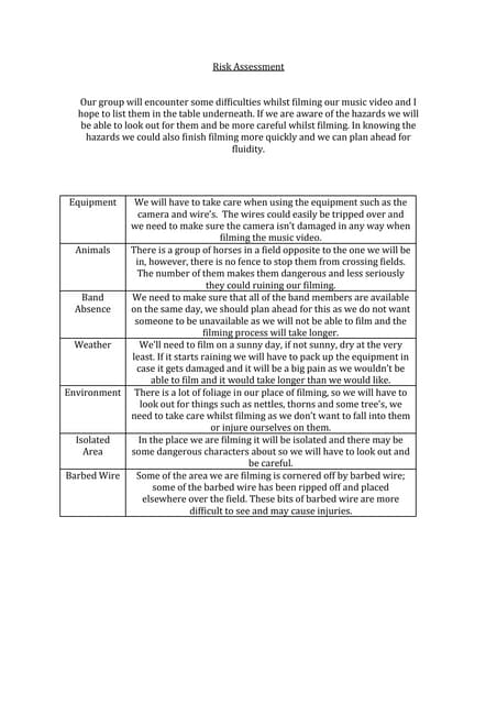 Health and safety recce | DOCX | Parks | Attractions