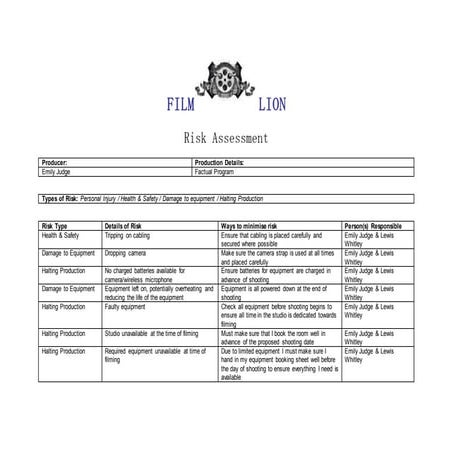 Risk assessment blackout | DOCX