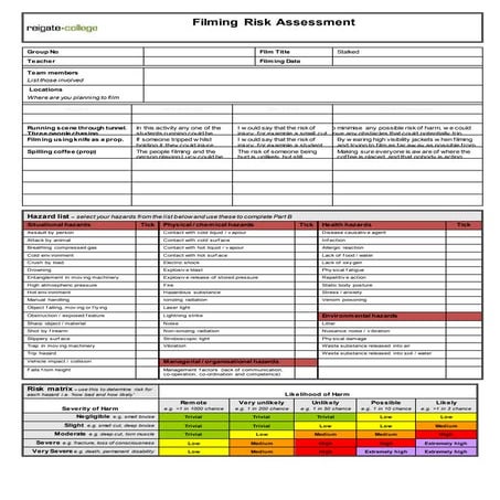 Risk assessment filming day | DOCX