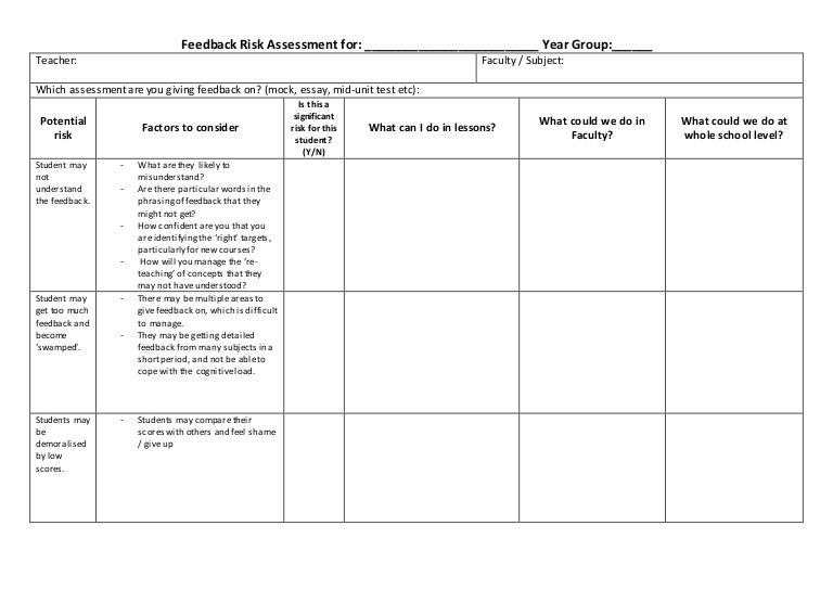 Risk assessment vulnerable learners - staff