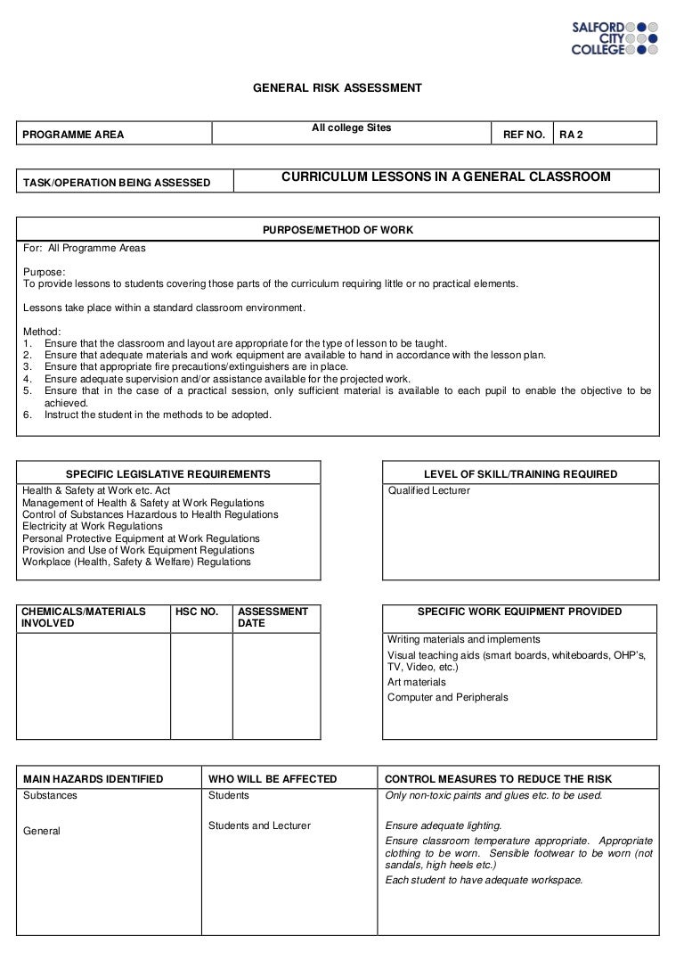 Aus Risk Assessment Form Outdoor Classroom Day Australia - Bank2home.com