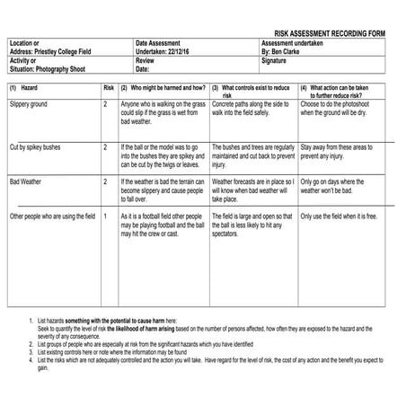Risk assessment (field) | DOC