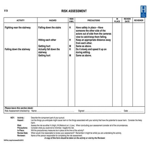 Risk assessment form complete