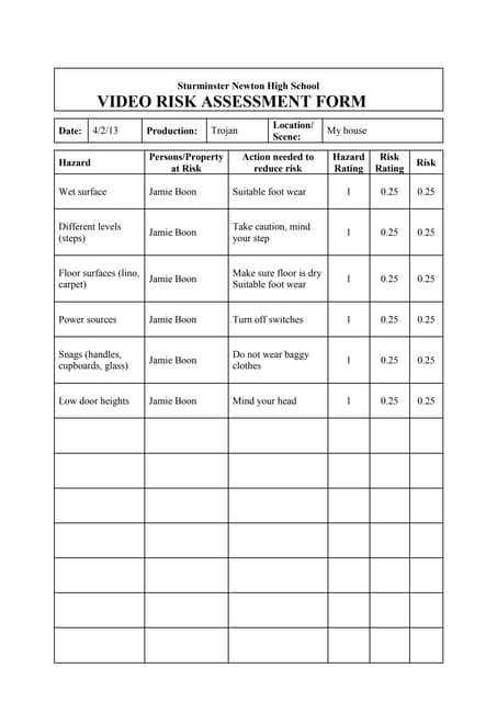 Classroom Instruction Risk Assessment | DOCX