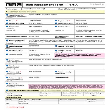 Risk assessment form | DOC