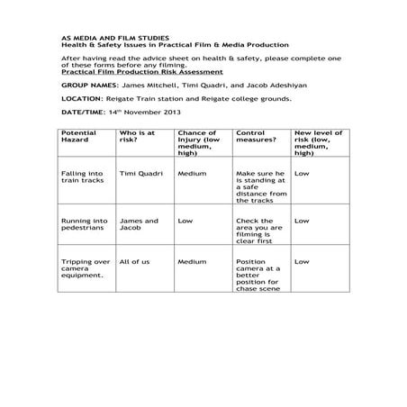 Risk assessment form | PDF