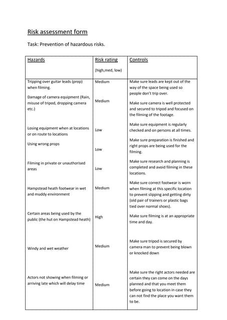 Risk assessment | DOCX | Cameras and Camcorders | Consumer Electronics