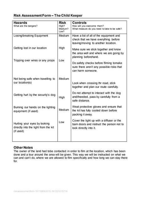 Risk Assessment Form | DOCX | Medical Health