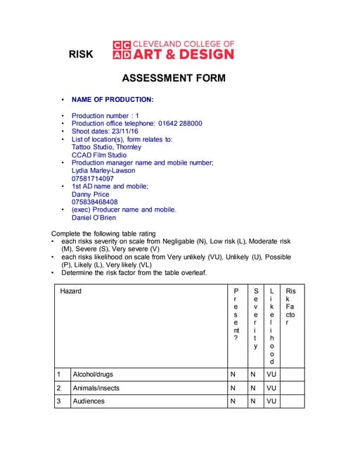 Risk assessments | DOCX