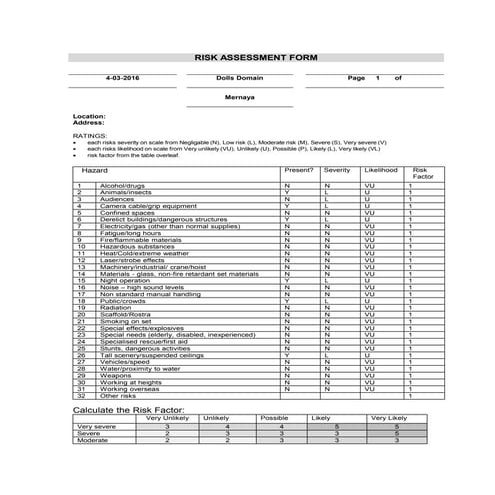 Risk assessment form | DOC
