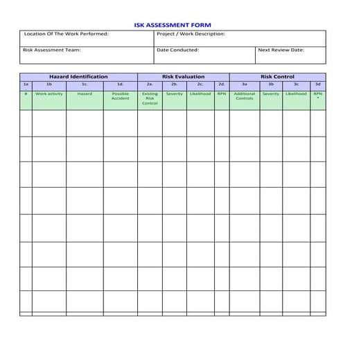 RISK ASSESSMENT FORM health and safety program - Format.pdf | Business ...
