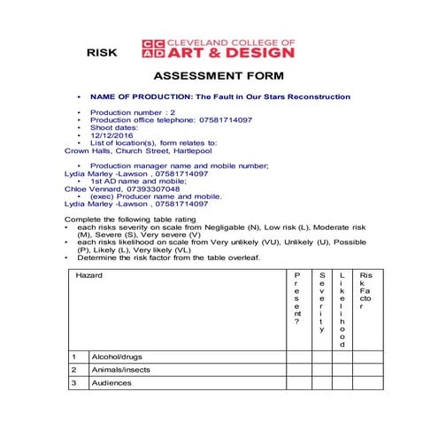 Risk assessment form pier | DOC