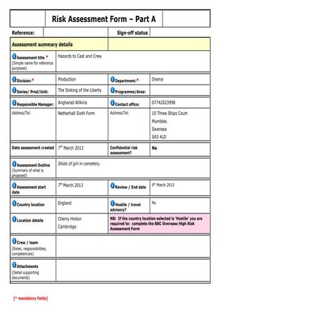 Risk assessment form draft 3 | DOCX
