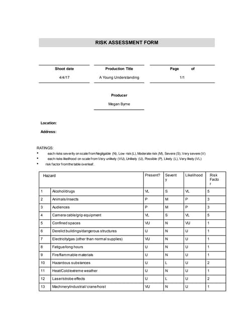 L6g film production risk assessment form (example and template) | DOC ...