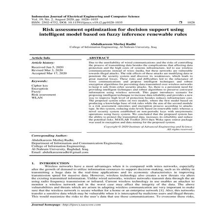 Risk assessment optimization for decision support using intelligent model based on fuzzy ...