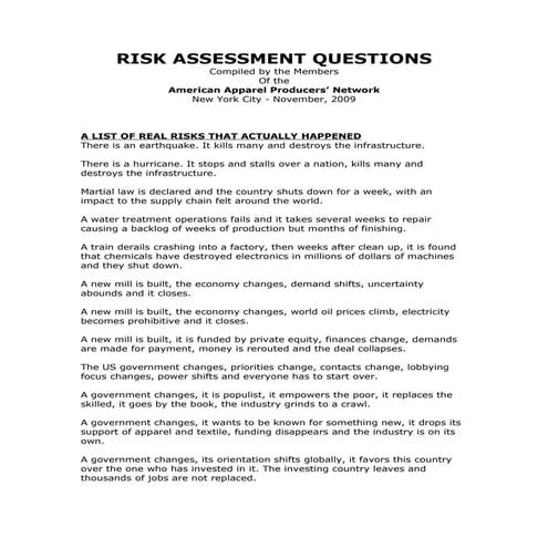 Risk Assessment Questions | DOC