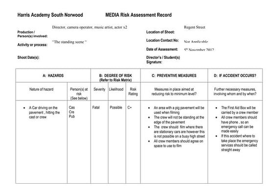 Risk assessment south bank | PPT
