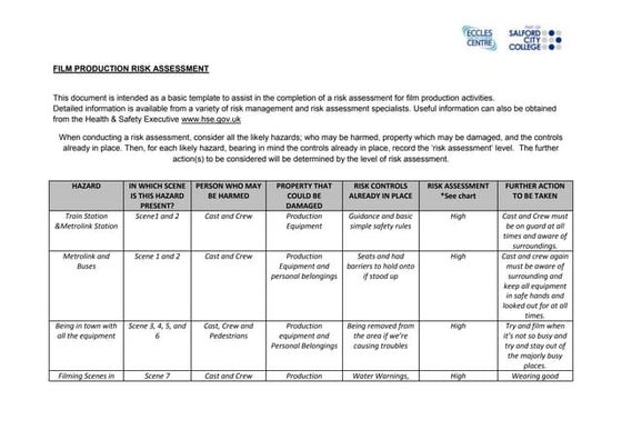 L6g film production risk assessment form (example and template) | DOC ...