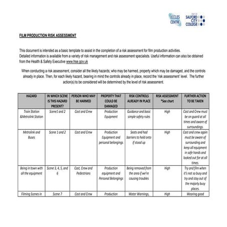 Film production risk assessment form | DOC