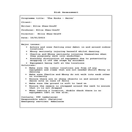 Risk assessment form - Bus